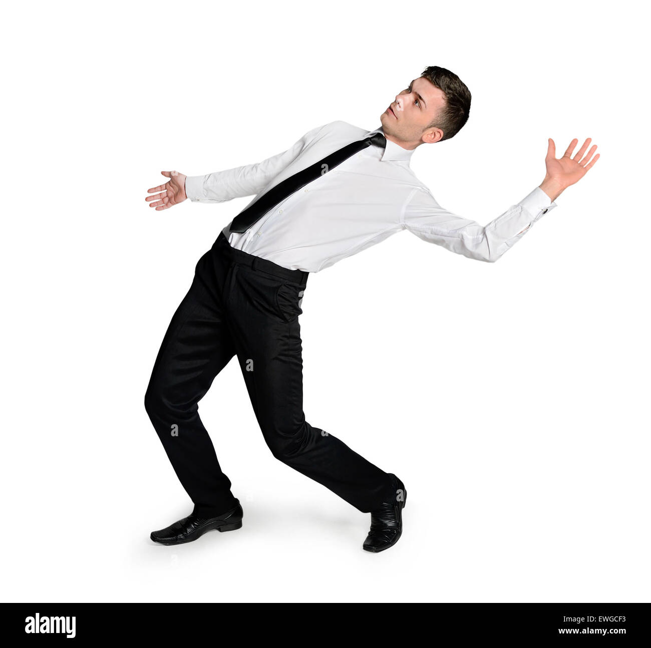 Isolated business man dodge position Stock Photo - Alamy