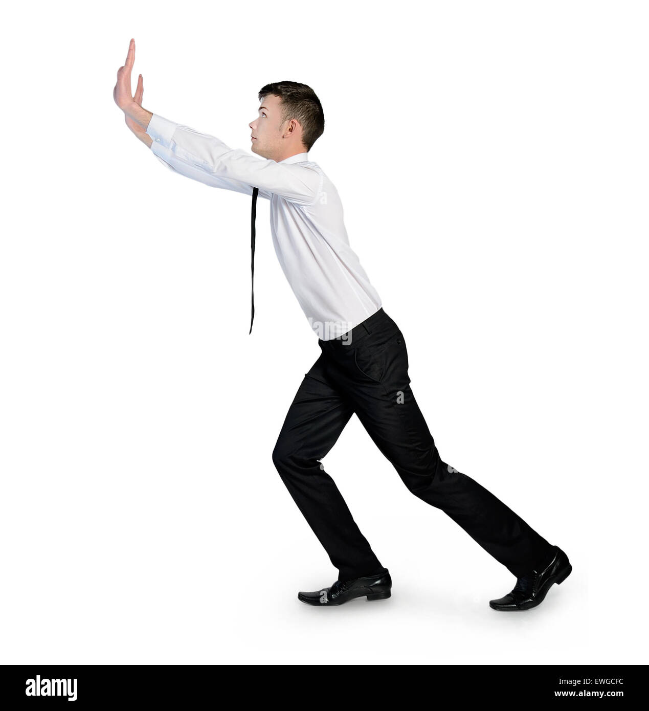 Isolated business man pushing something Stock Photo - Alamy