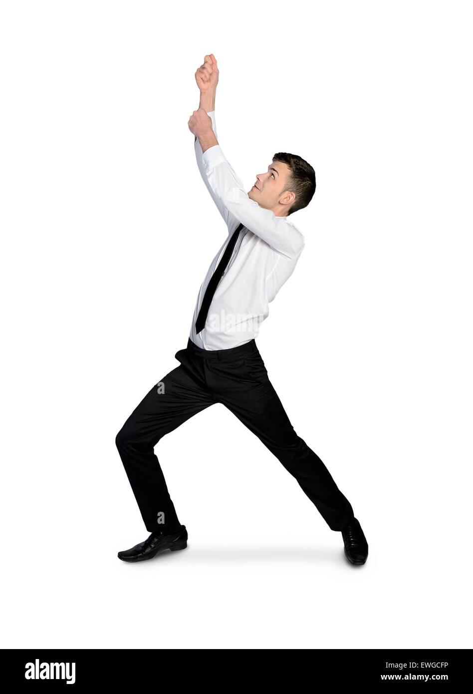 Isolated business man pull something Stock Photo - Alamy