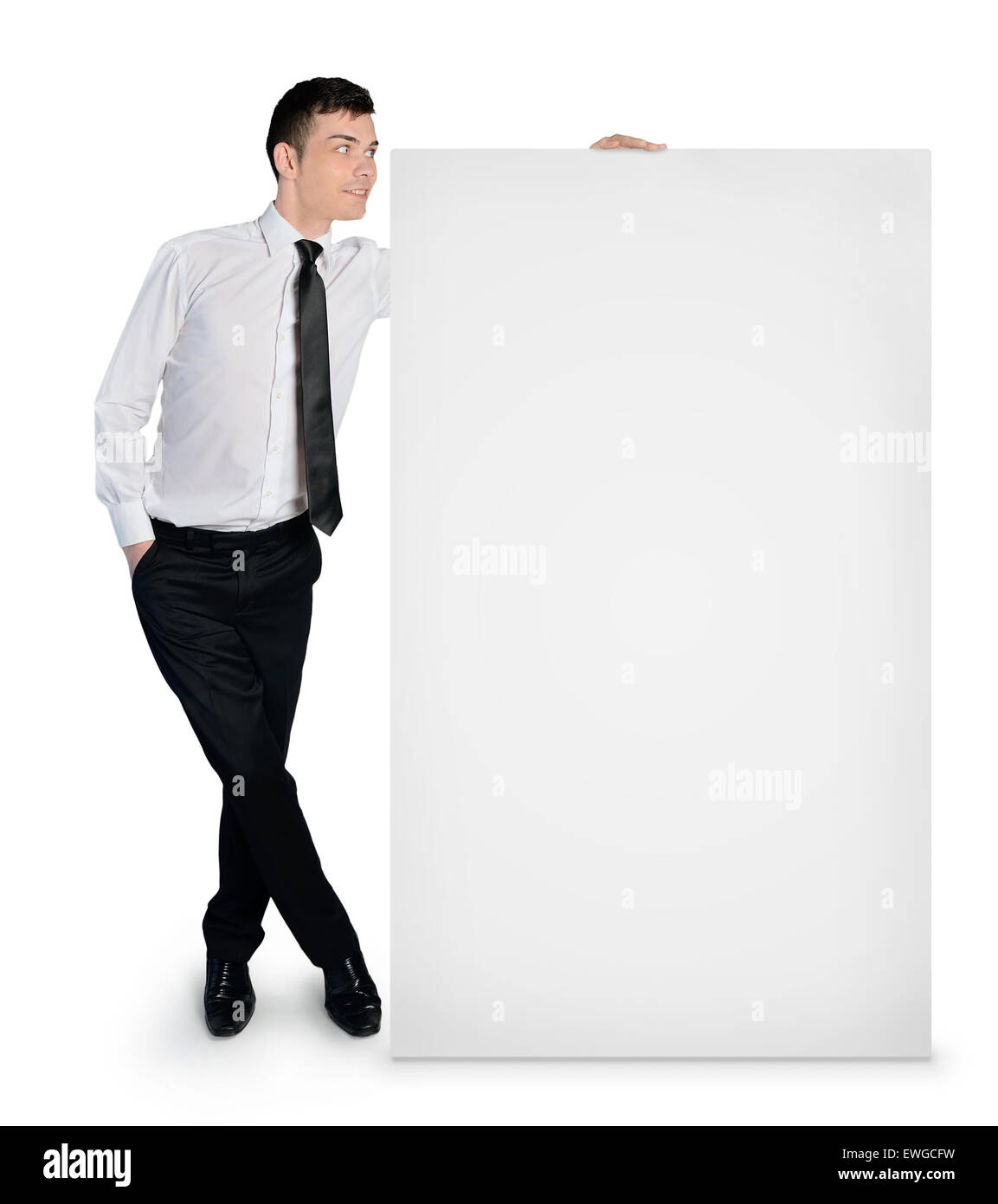 Isolated business man with empty banner Stock Photo - Alamy