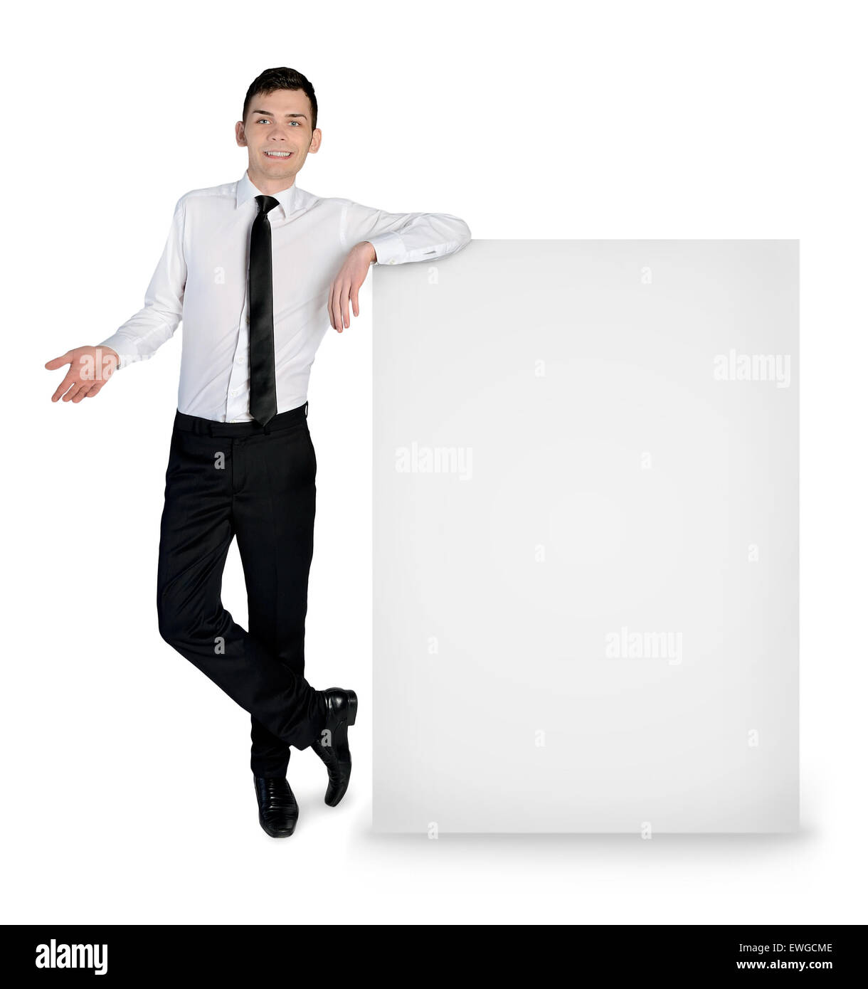 Isolated business man with empty banner Stock Photo - Alamy