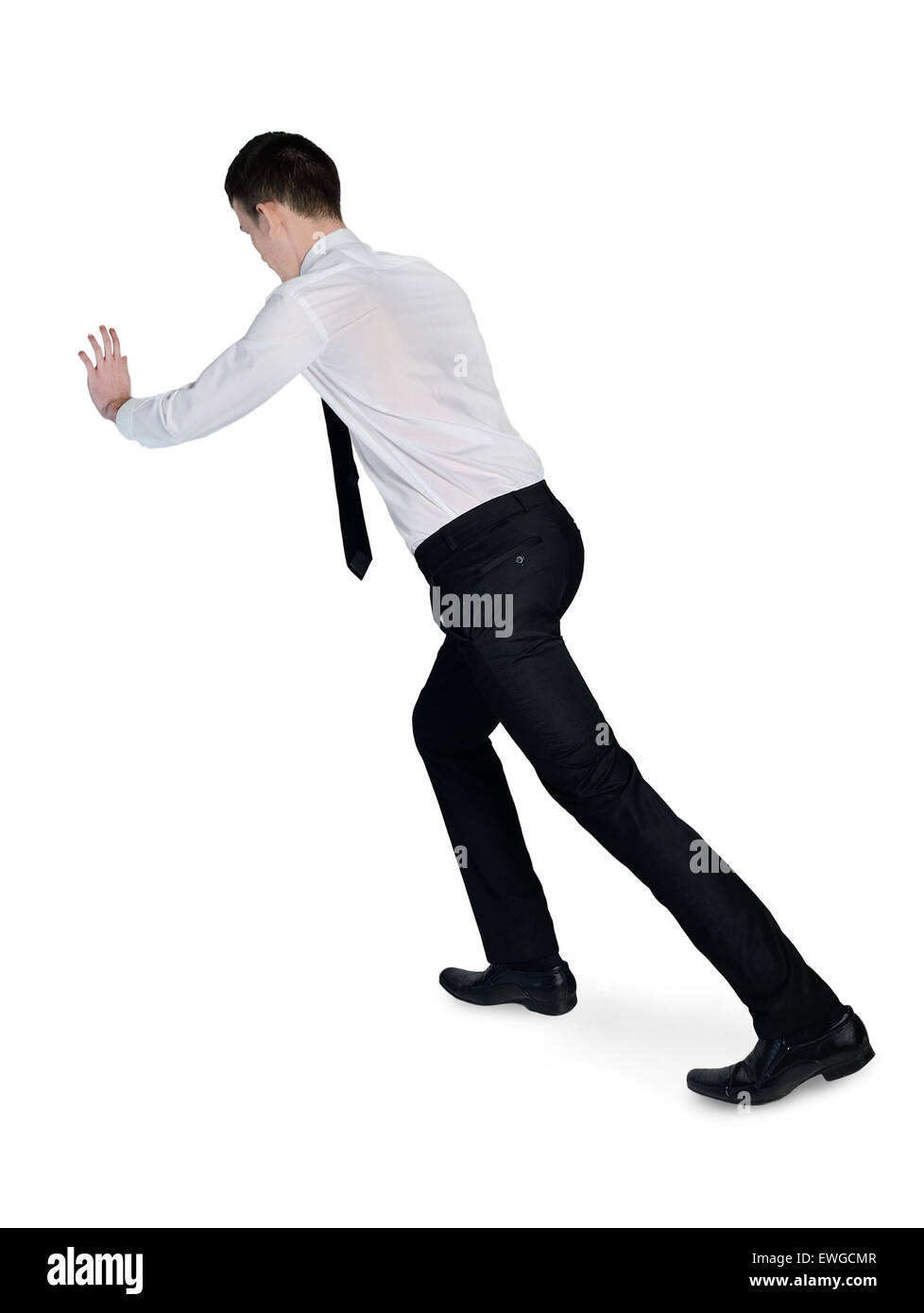 Isolated business man pushing something Stock Photo - Alamy Isolated business man pushing something Stock Photo - Alamy