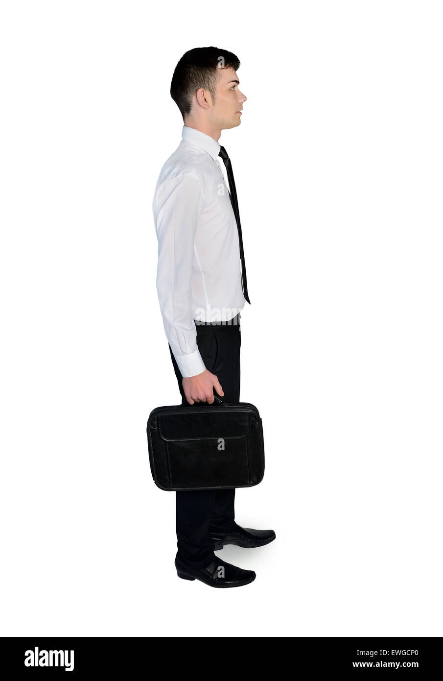 Business man with briefcase looking side Stock Photo - Alamy