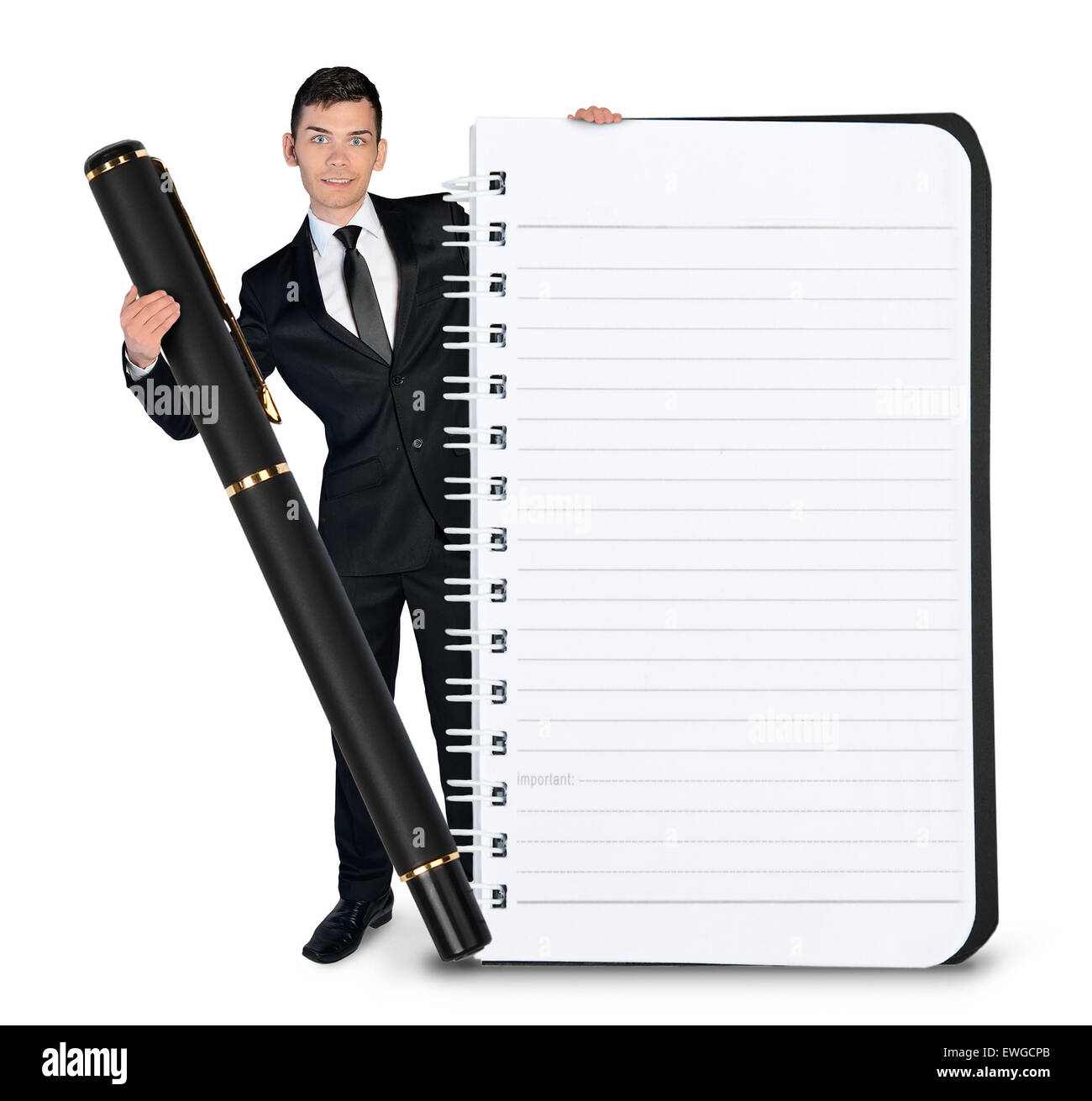 Isolated business man with empty notepad and pen Stock Photo - Alamy