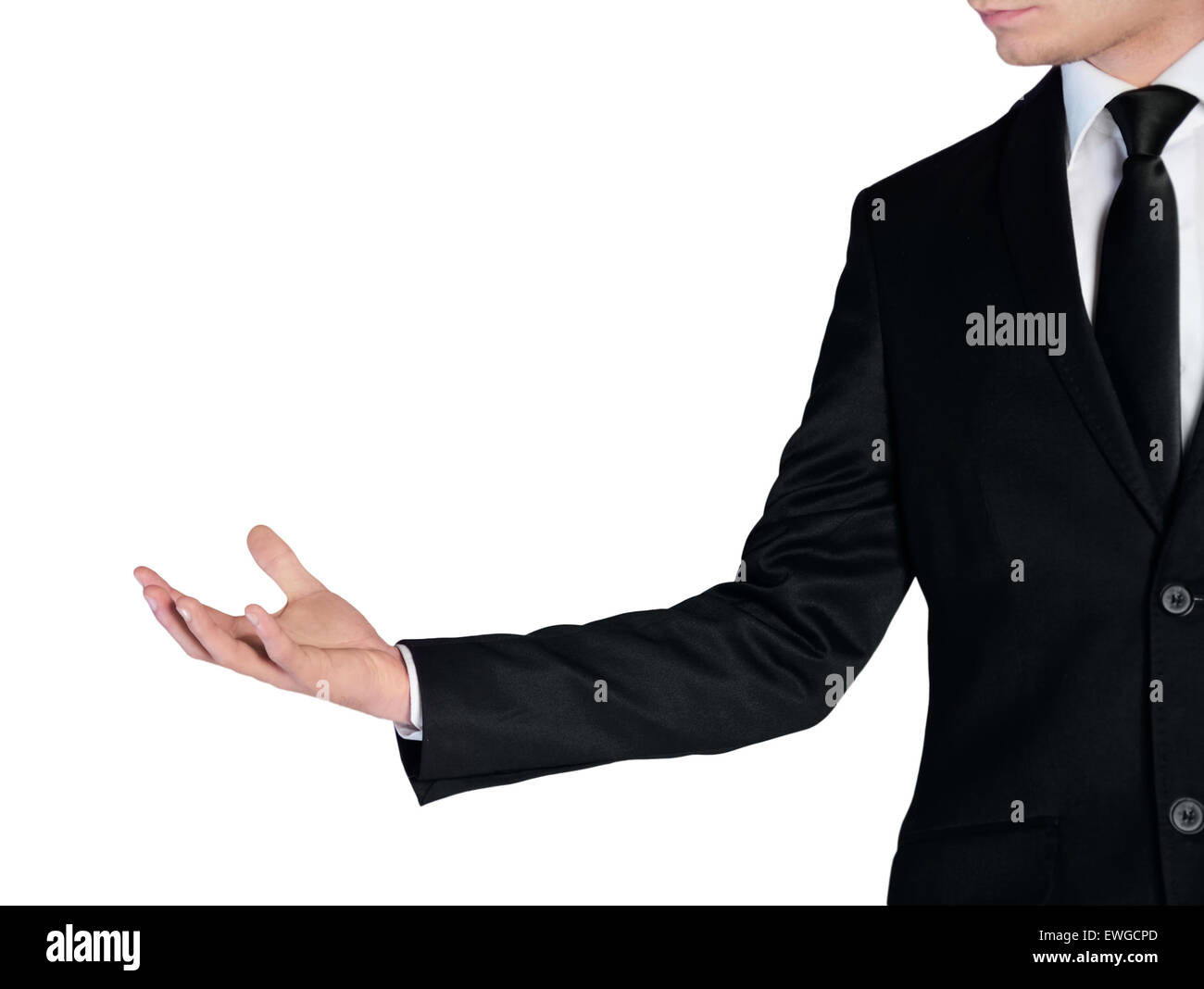 Isolated business man holding something in hand Stock Photo - Alamy