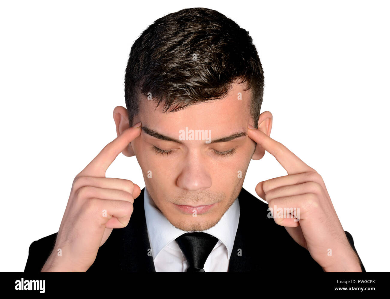 Isolated young business man thinking Stock Photo - Alamy