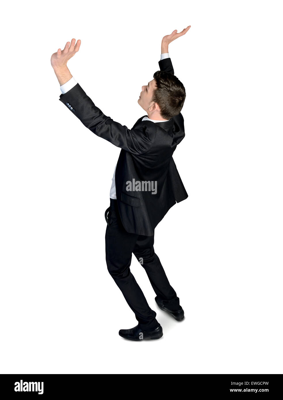 Isolated business man push up something Stock Photo - Alamy