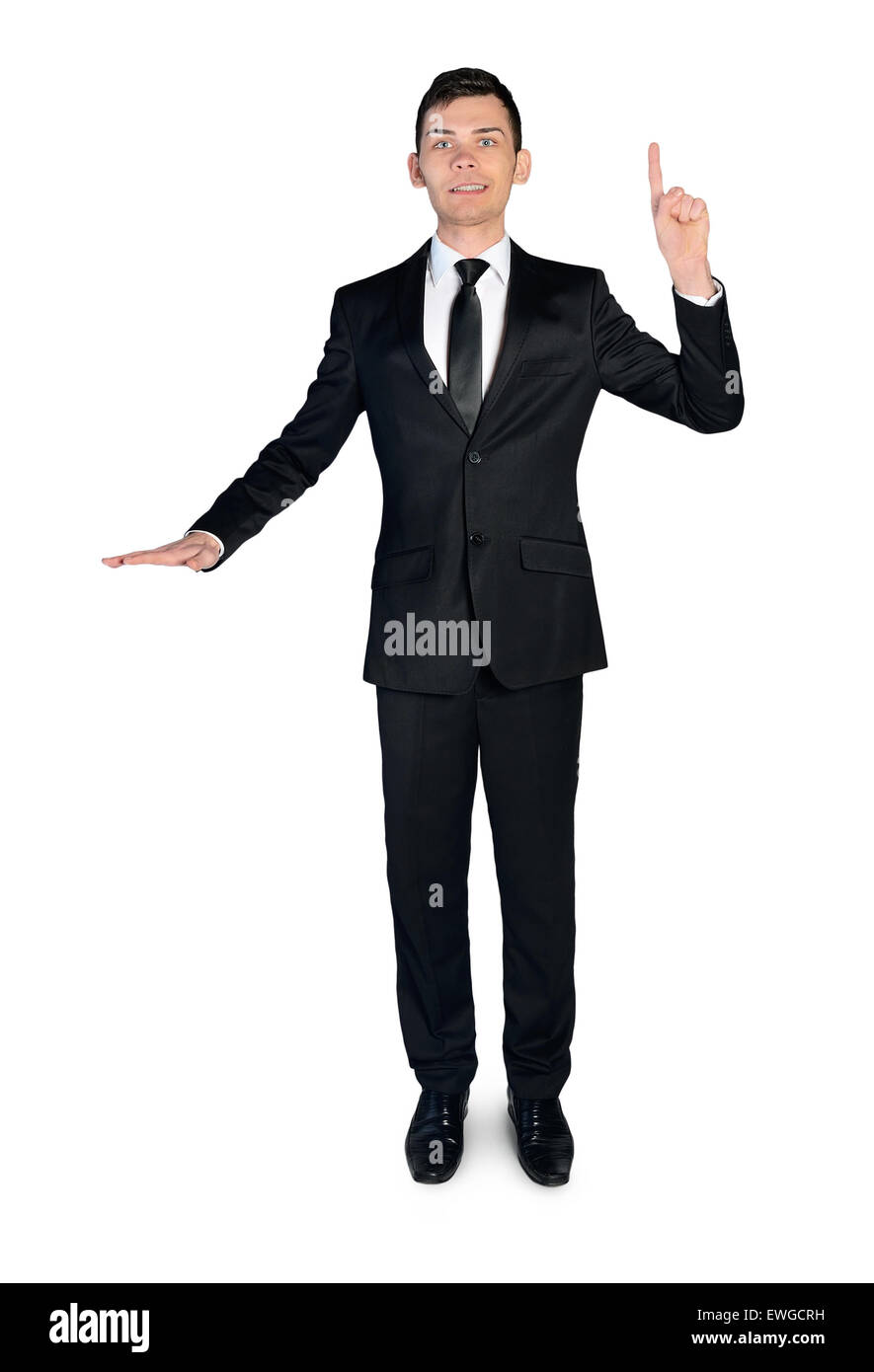 Isolated business man presenting something Stock Photo - Alamy