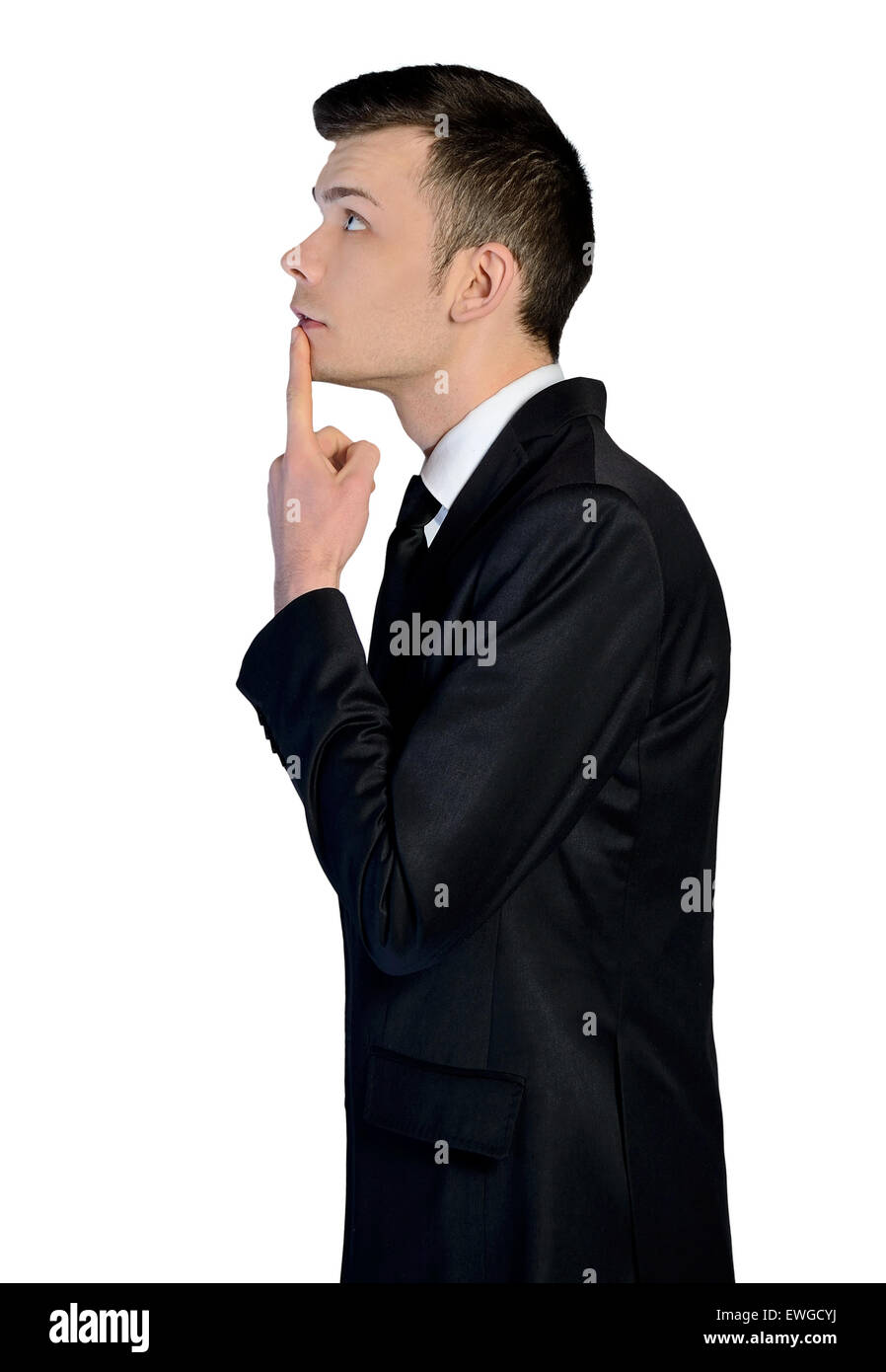 Isolated young business man think Stock Photo - Alamy