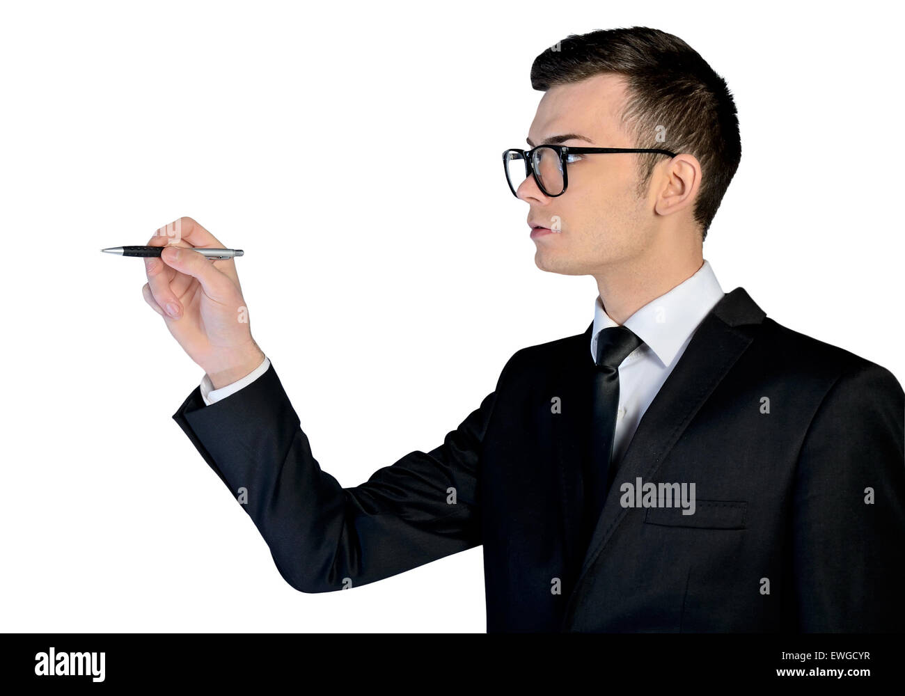 Isolated business man writing something Stock Photo - Alamy