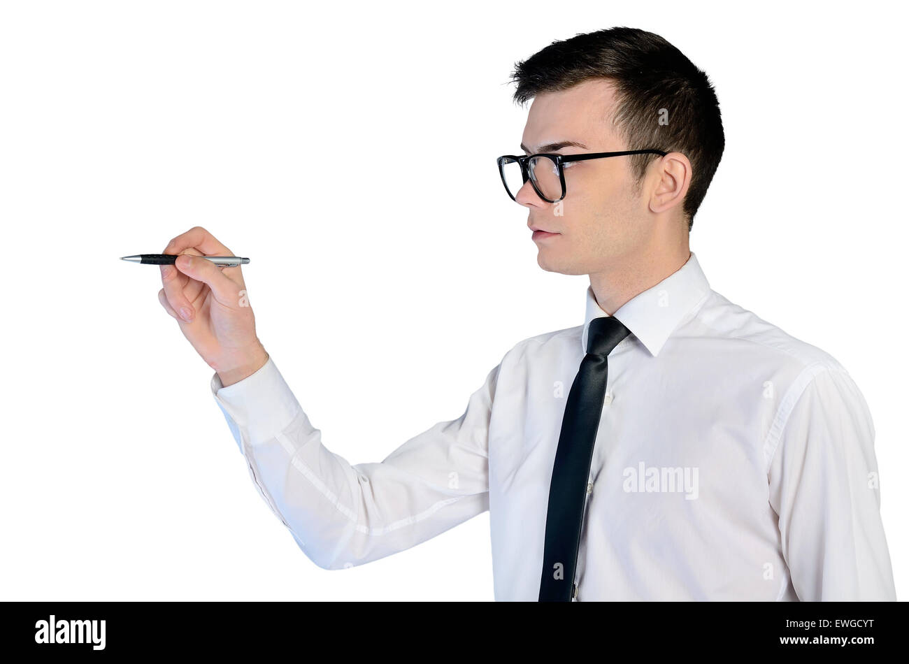 Isolated business man writing something Stock Photo - Alamy