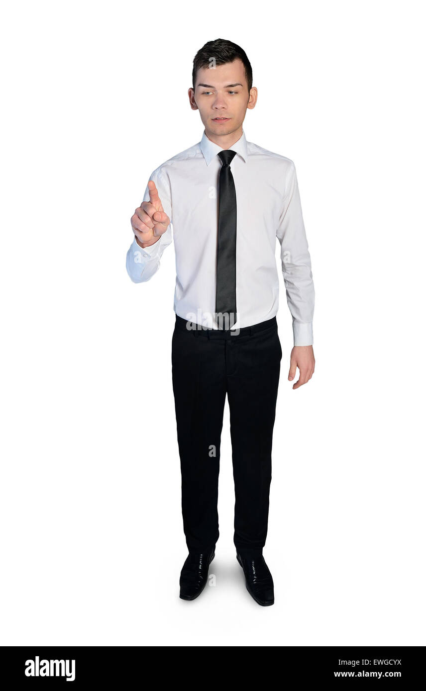 Isolated business man press something Stock Photo - Alamy