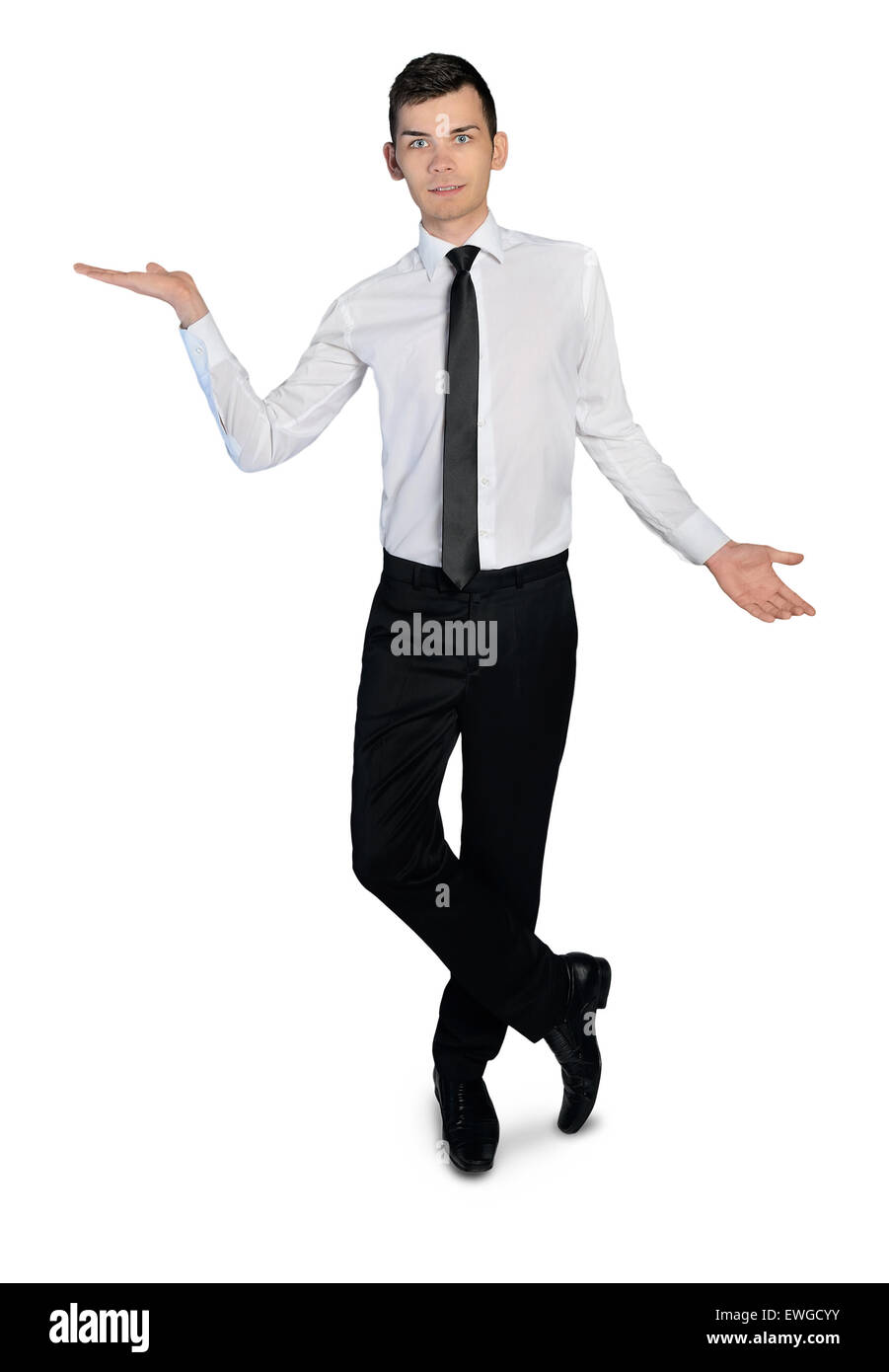 Isolated business man presenting something Stock Photo - Alamy