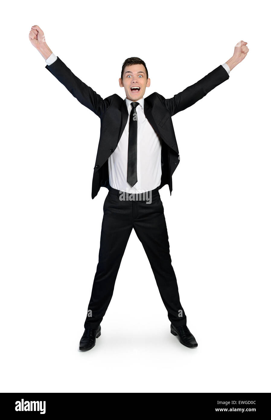 Isolated young business man winner Stock Photo - Alamy