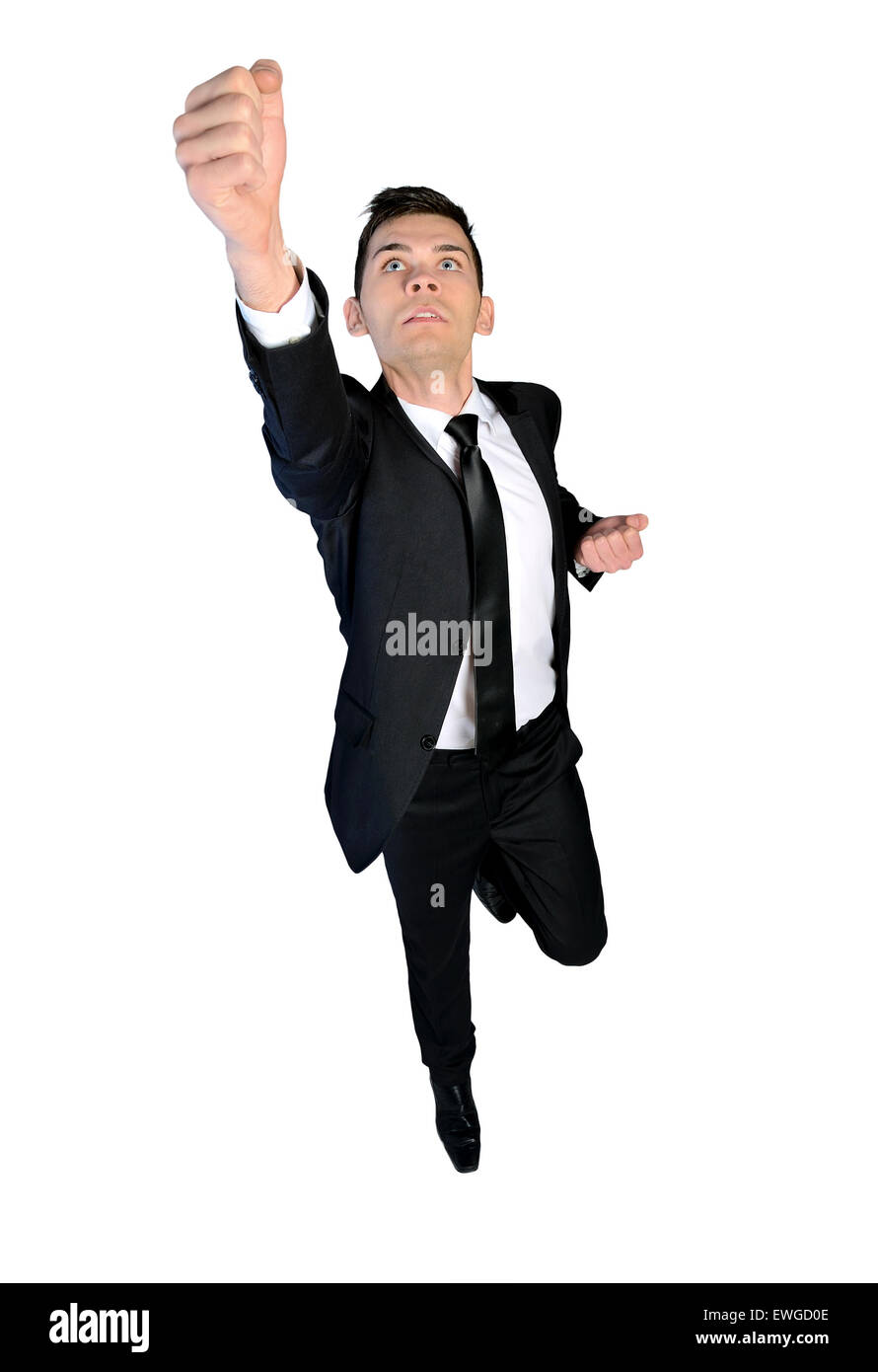 Isolated business man hero fly concept Stock Photo - Alamy