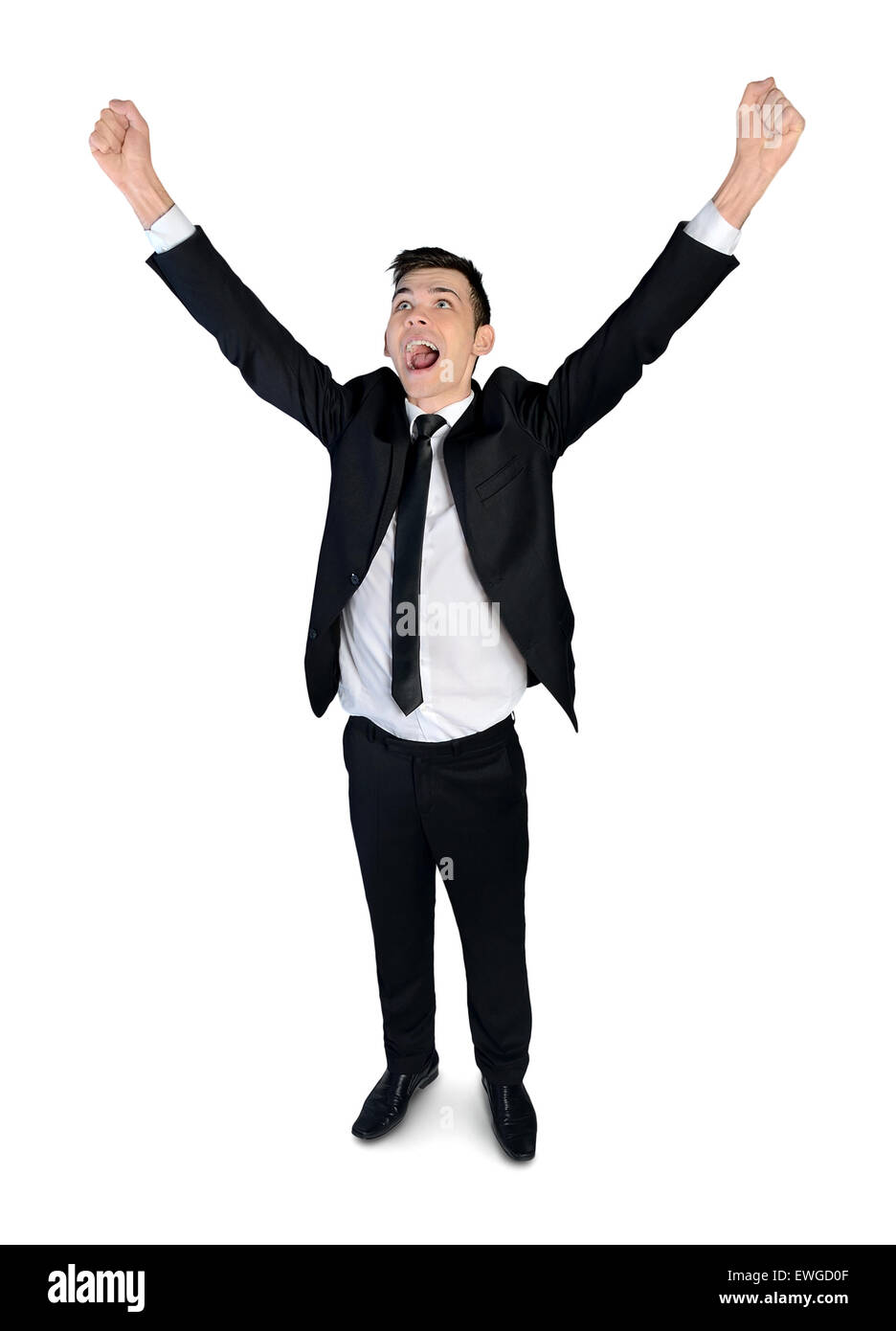 Isolated business man hands up winner Stock Photo - Alamy