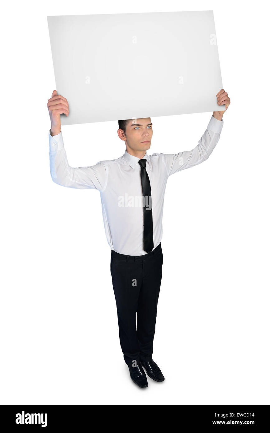 Isolated business man presenting board Stock Photo - Alamy