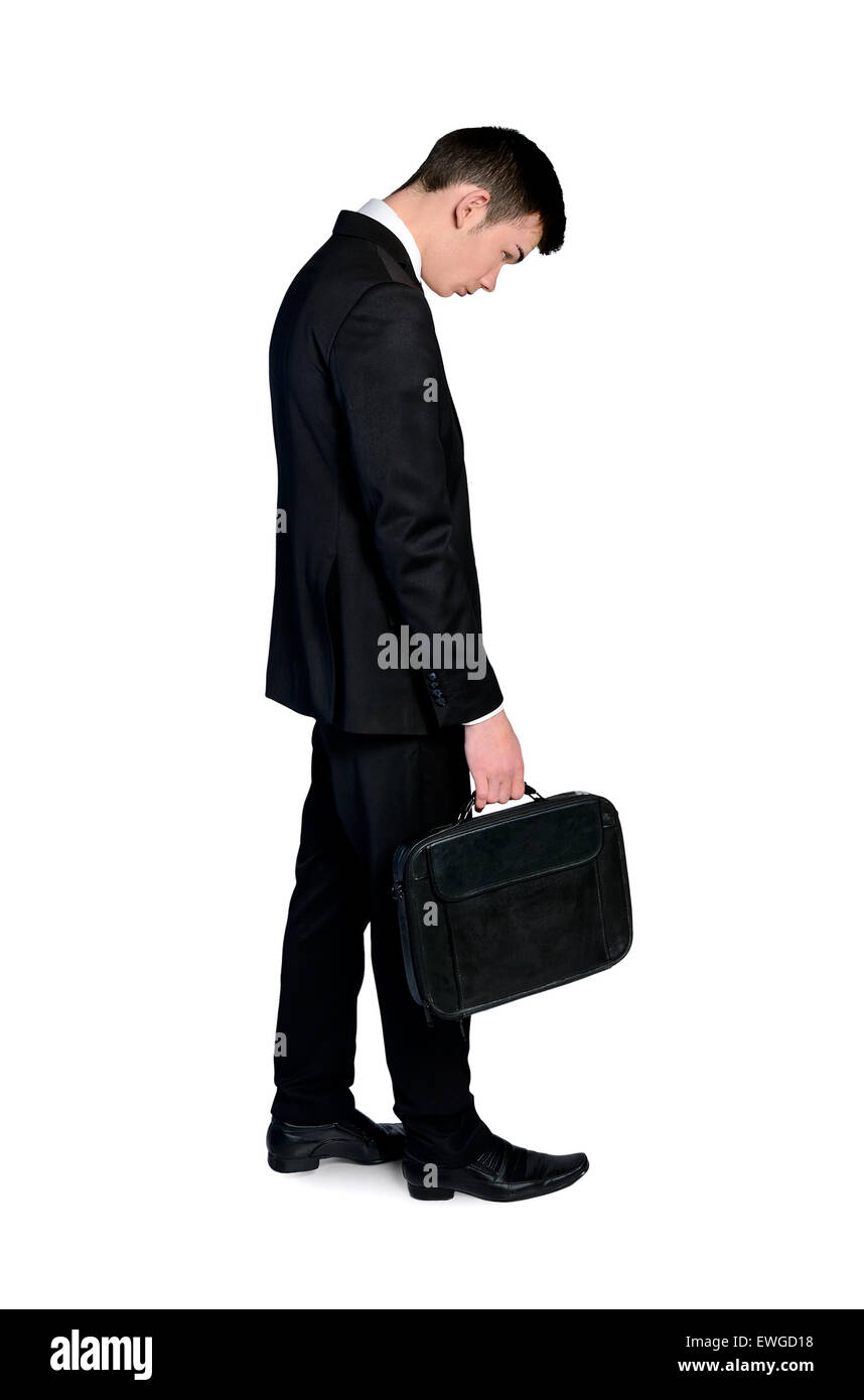 Isolated sad business man with suitcase Stock Photo - Alamy