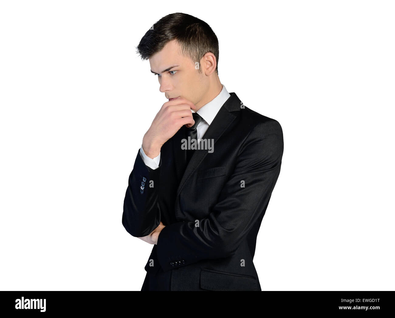 Isolated business man thinking solution Stock Photo - Alamy