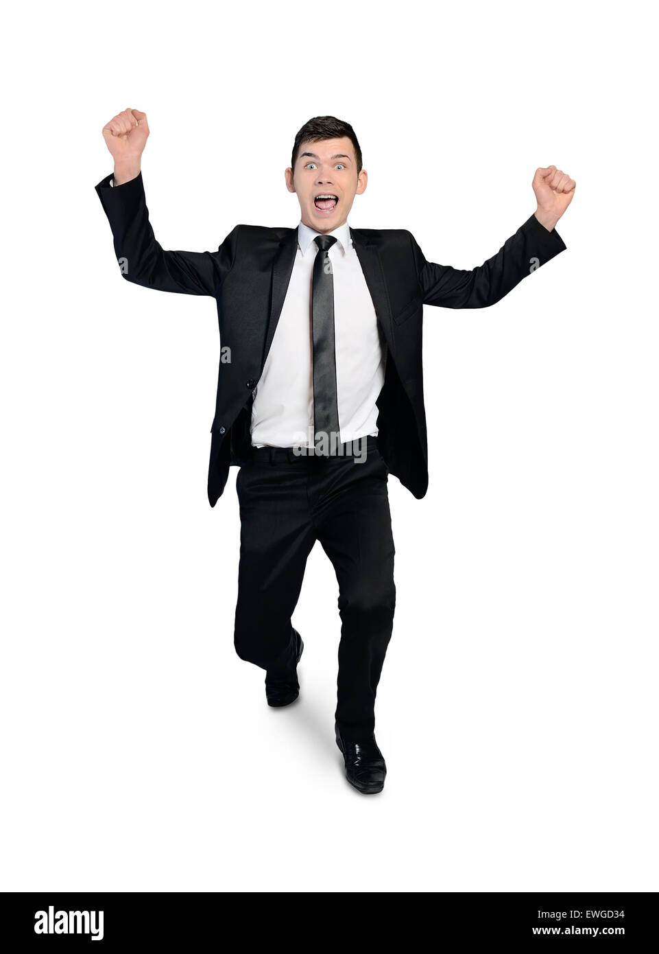 Isolated business man hands up winner Stock Photo - Alamy