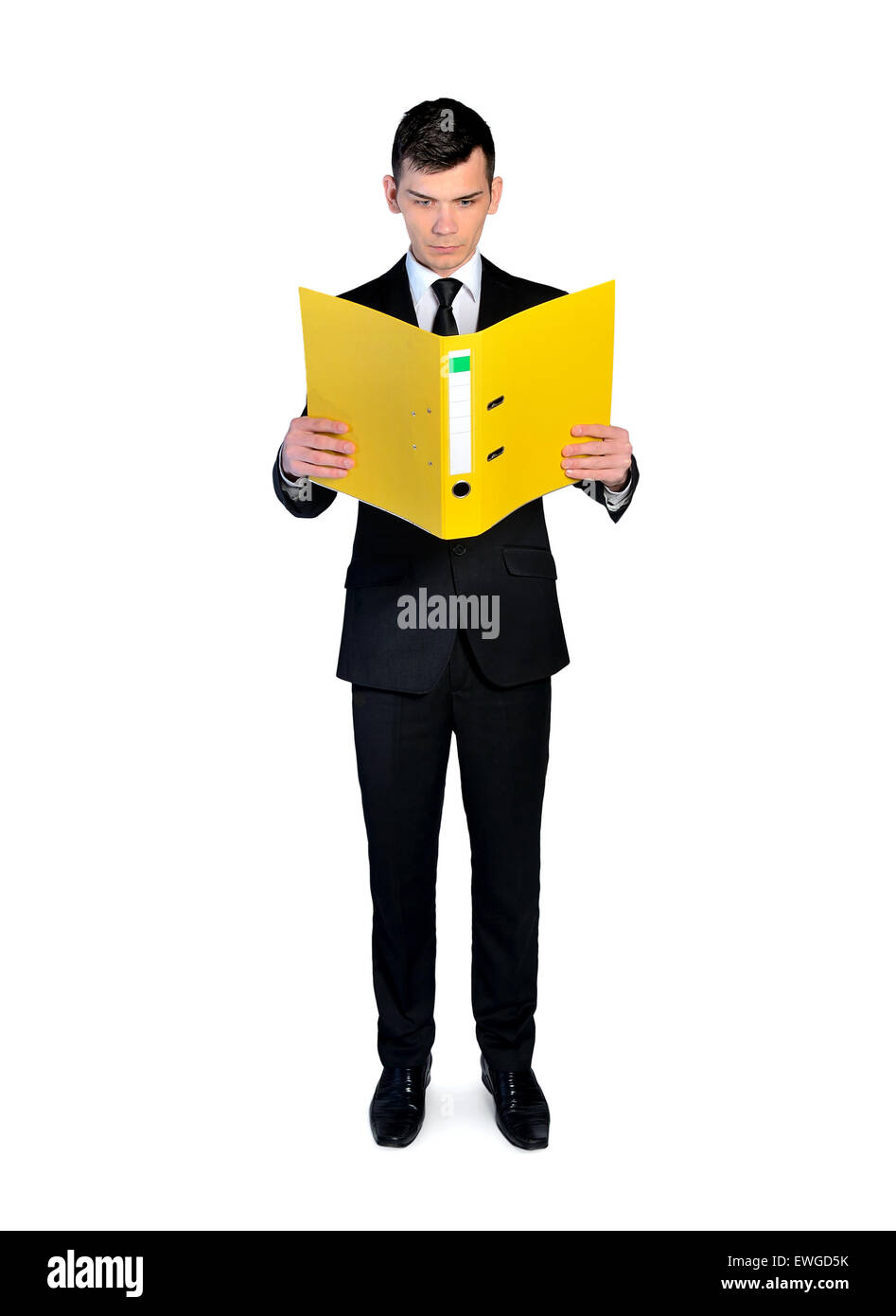 Isolated business man reading file Stock Photo - Alamy