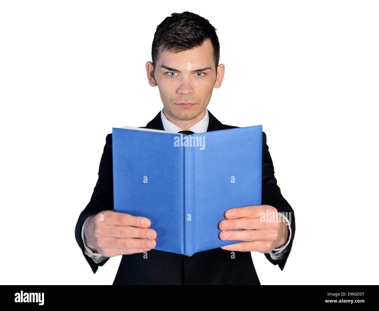 Isolated business man reading book Stock Photo - Alamy
