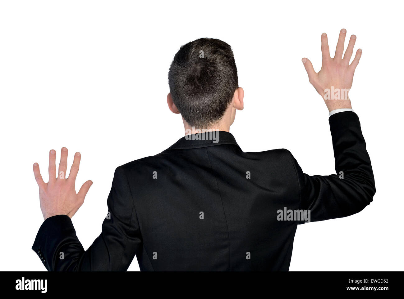 Business man touch imaginary screen Stock Photo - Alamy