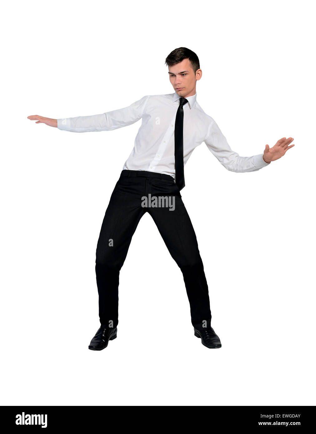 Isolated business man dodge position Stock Photo - Alamy