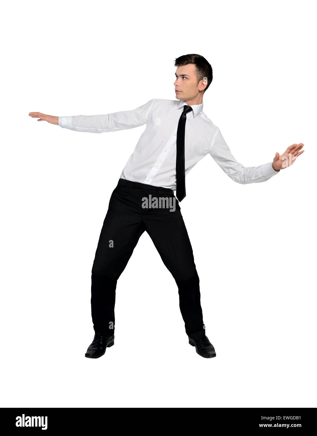 Isolated business man dodge position Stock Photo - Alamy