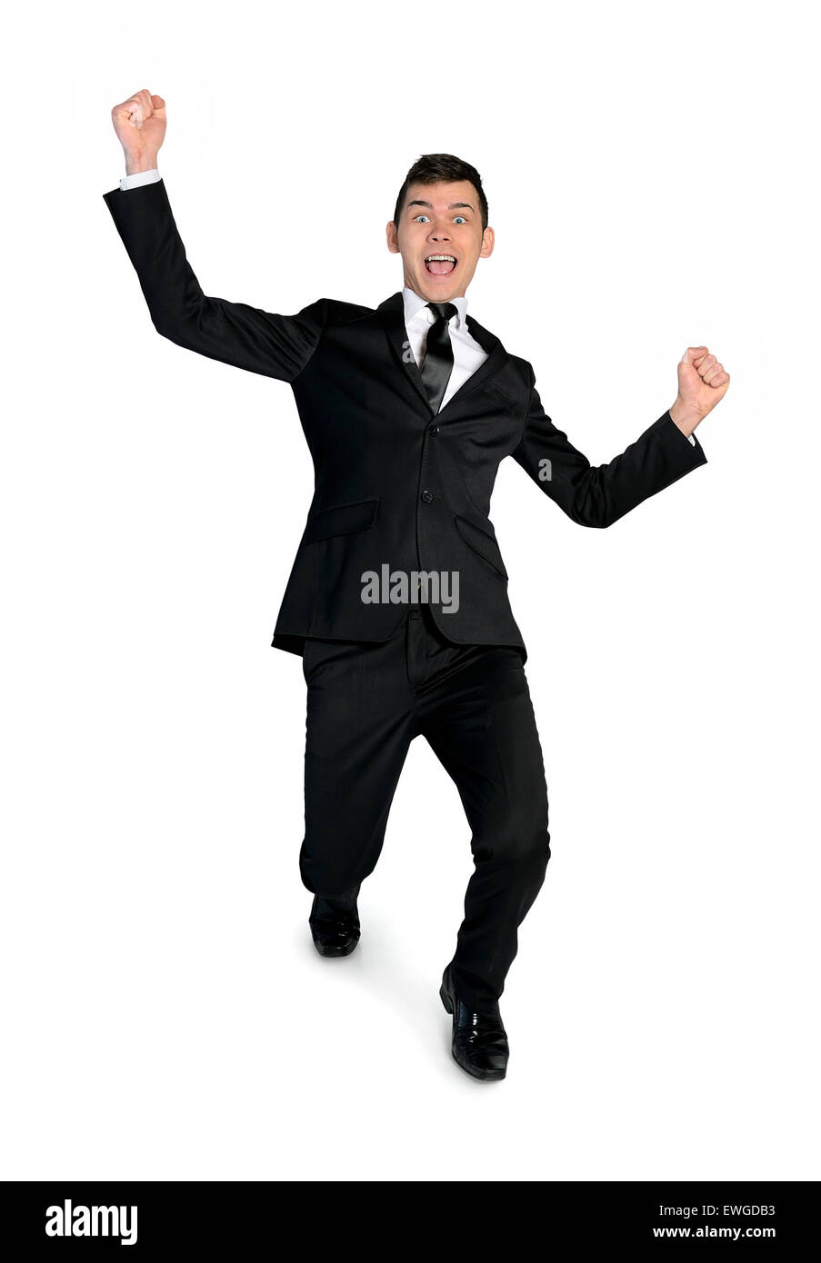 Isolated young business man winner Stock Photo - Alamy