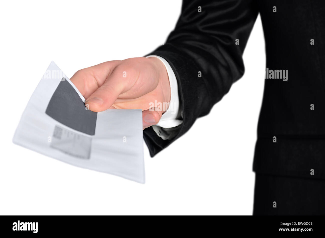 Isolated business man hand delivery mail Stock Photo - Alamy