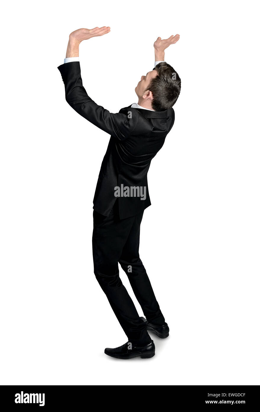 Isolated business man lifting something Stock Photo - Alamy