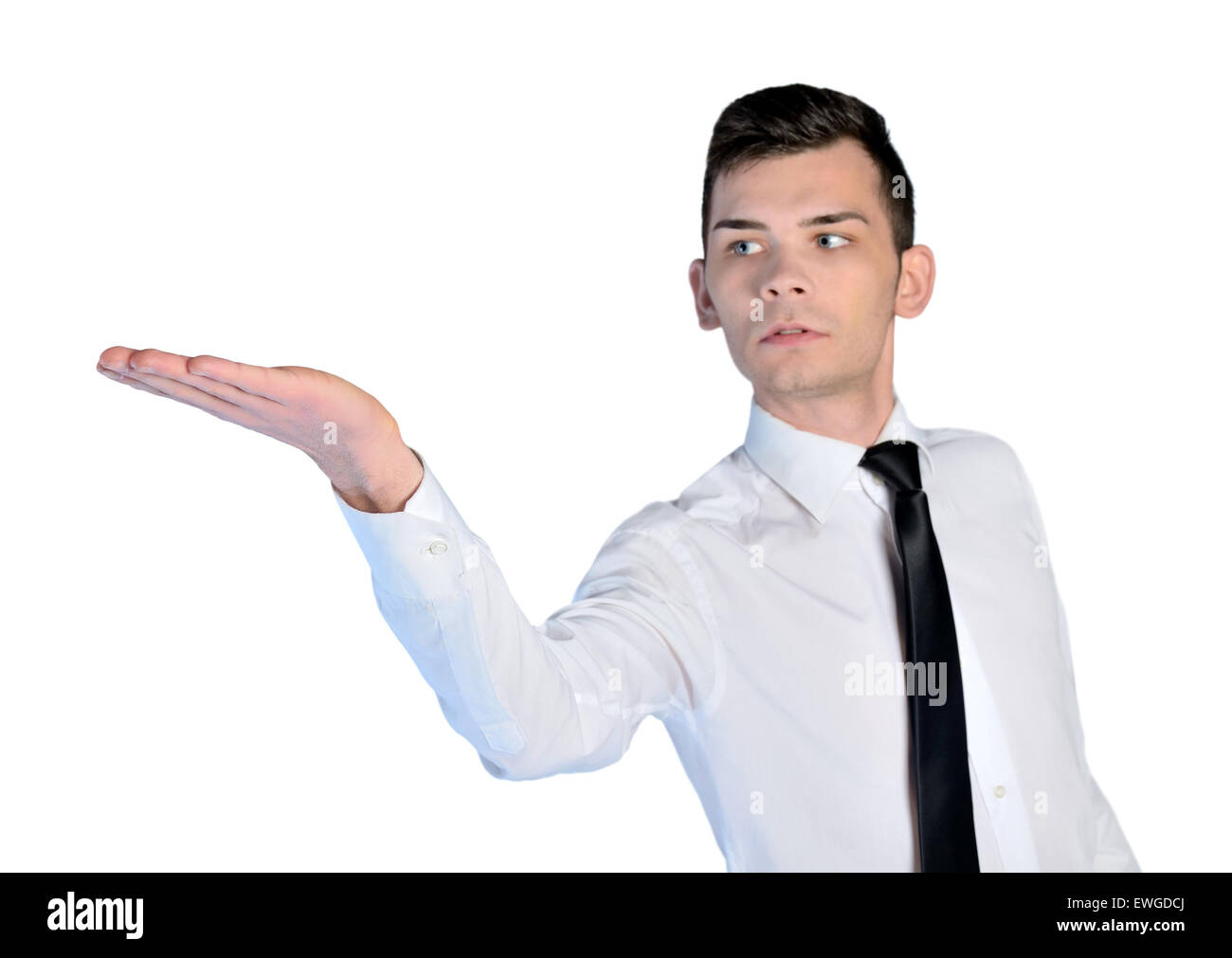 Business man presenting empty hand Stock Photo - Alamy