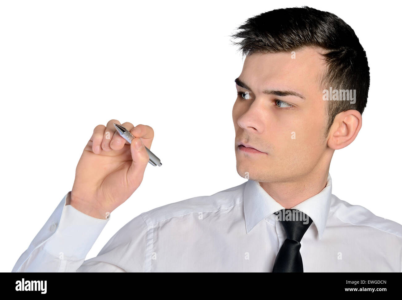 Isolated business man write something Stock Photo - Alamy
