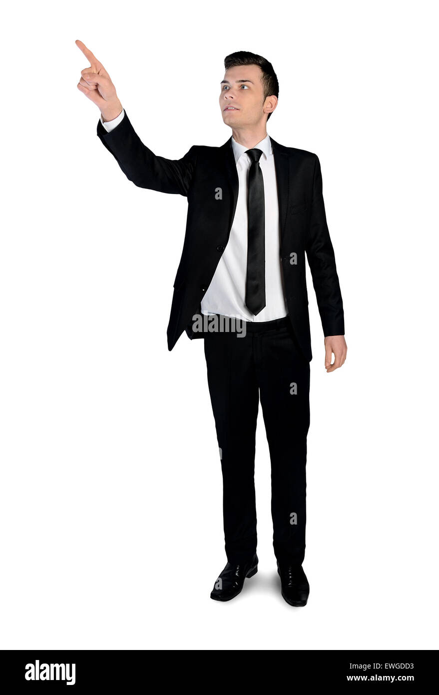 Isolated business man pointing something Stock Photo - Alamy