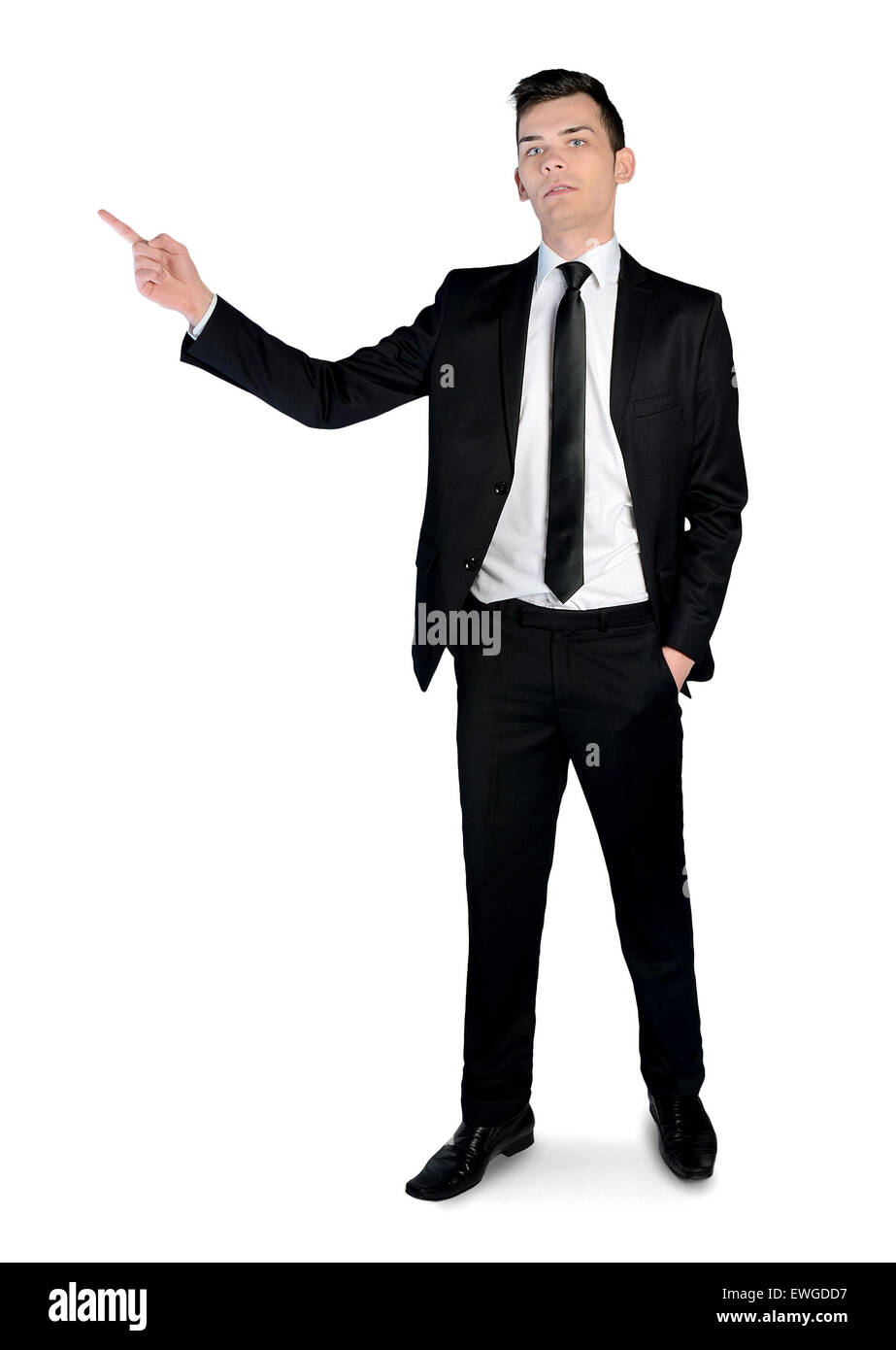 Isolated business man pointing side Stock Photo - Alamy