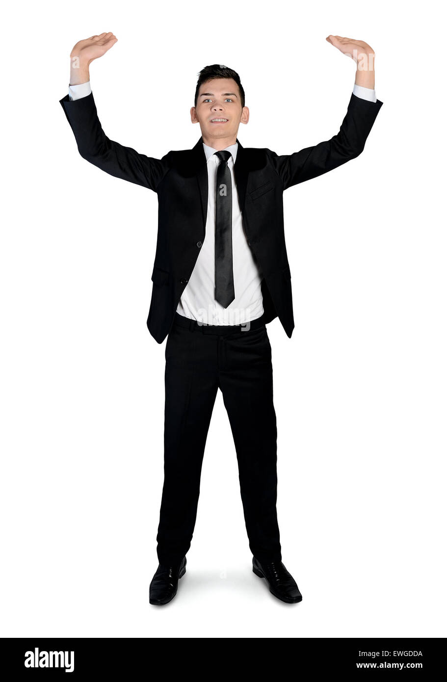 Isolated business man lifting something Stock Photo - Alamy
