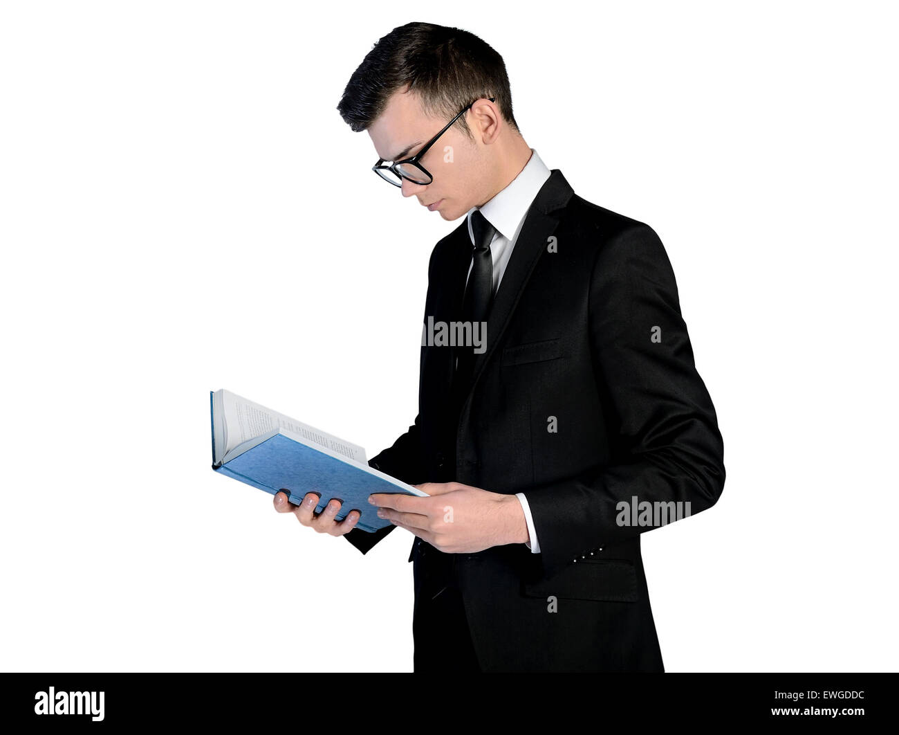 Isolated business man reading book Stock Photo - Alamy