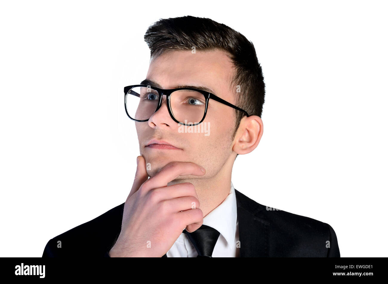 Isolated young business man think Stock Photo - Alamy