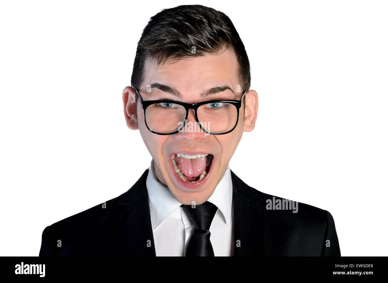 Isolated business man happy screaming Stock Photo - Alamy