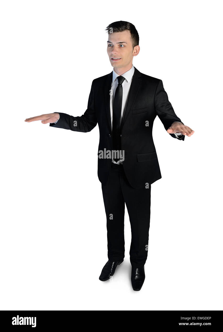 Isolated business man presenting something Stock Photo - Alamy