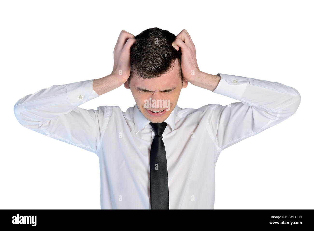 Sad business man grab hair Stock Photo - Alamy