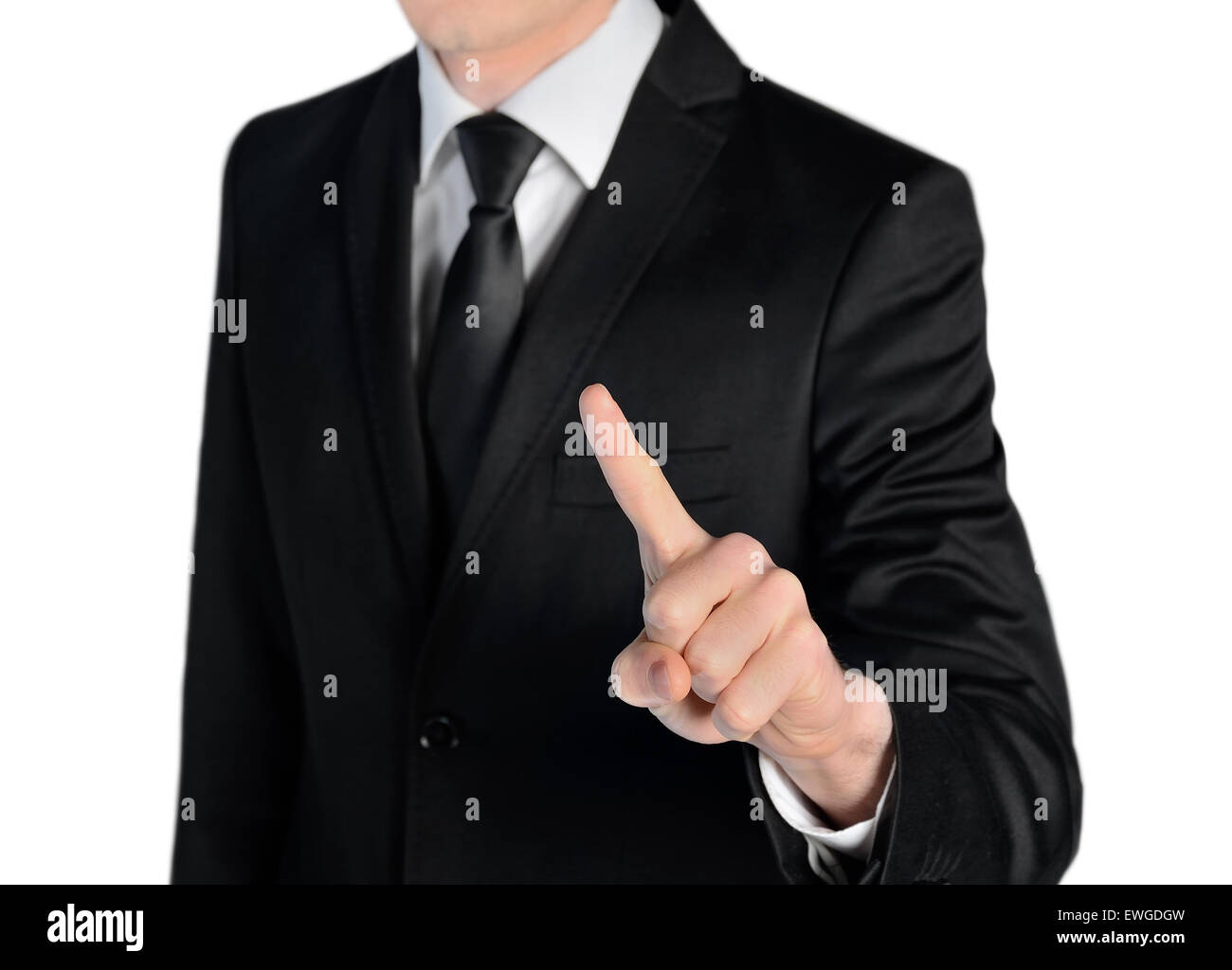 Isolated business man press something Stock Photo - Alamy