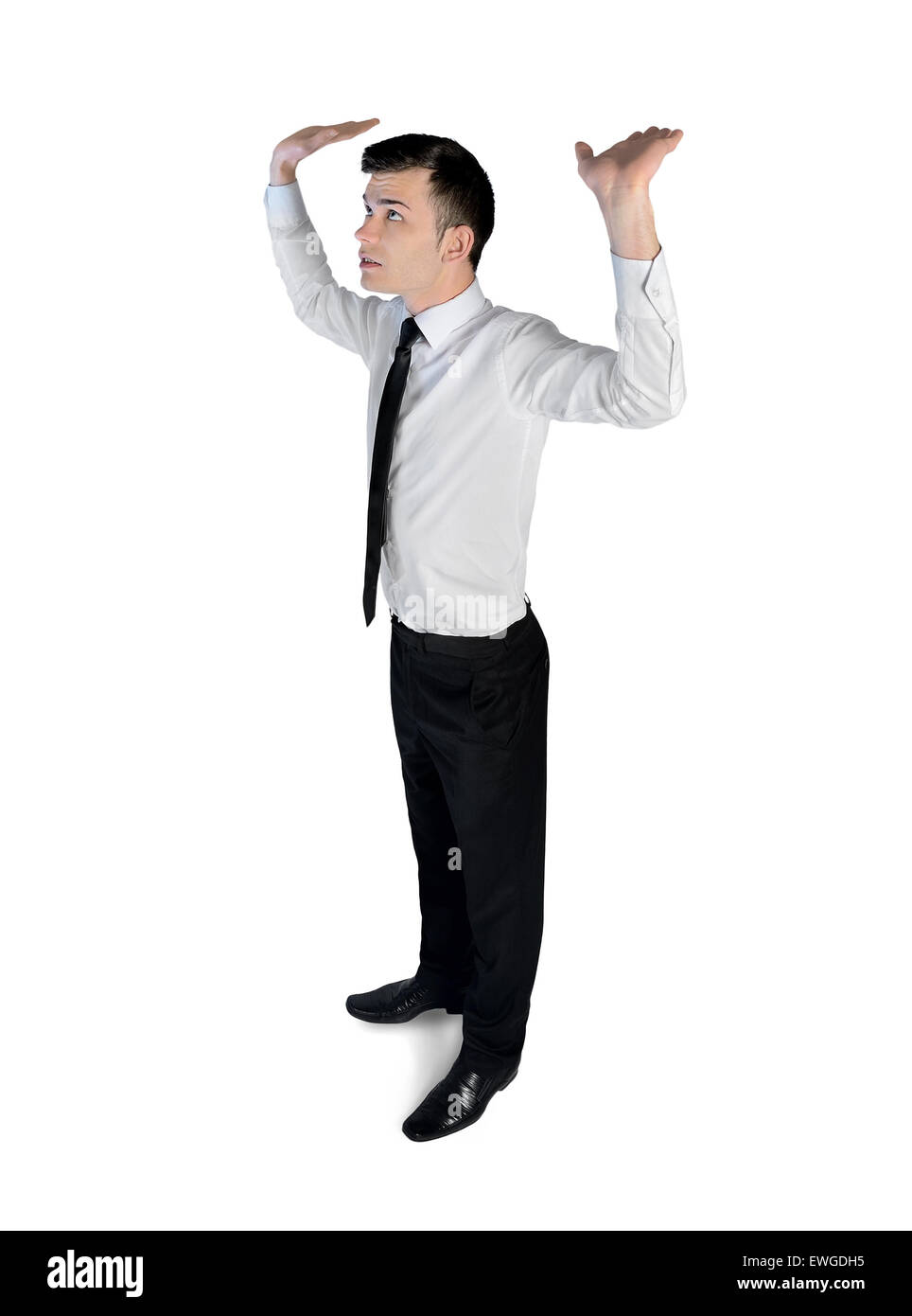 Isolated business man push something Stock Photo - Alamy