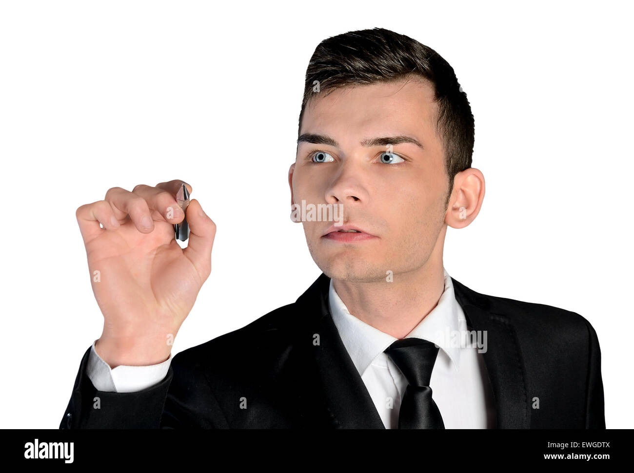 Isolated business man write something Stock Photo - Alamy