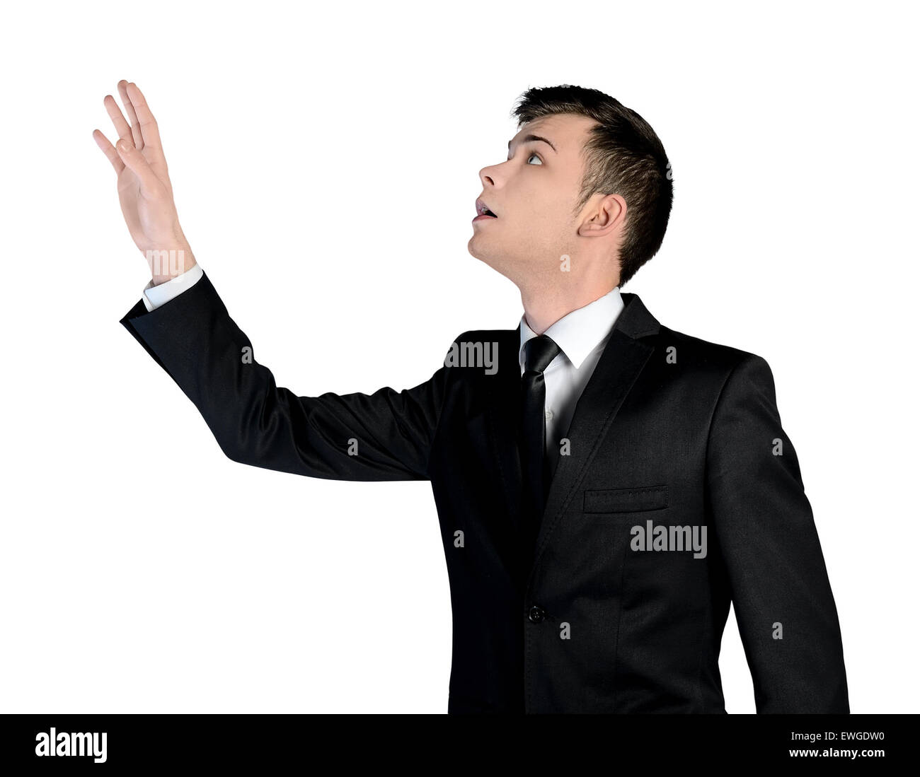 Isolated business man grab something Stock Photo - Alamy
