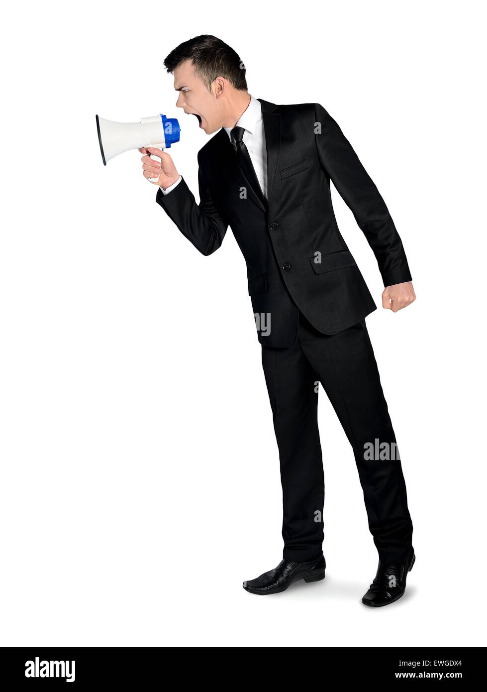 Isolated business man with loudspeaker Stock Photo - Alamy