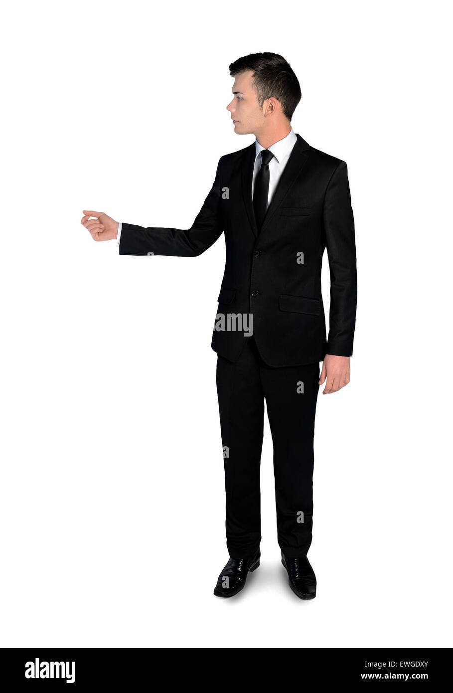 Isolated business man presenting something Stock Photo - Alamy