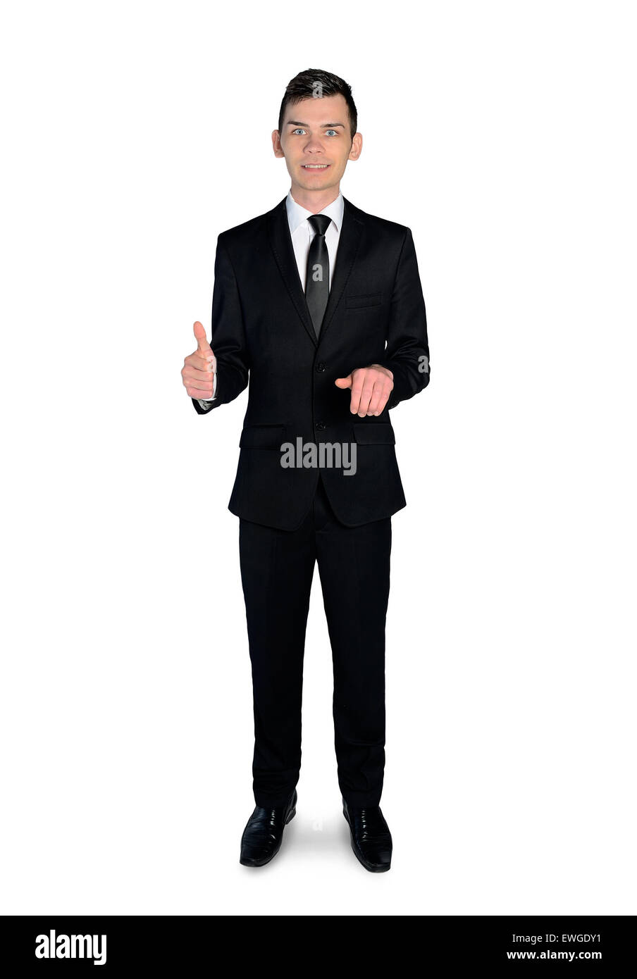 Isolated business man presenting something Stock Photo - Alamy