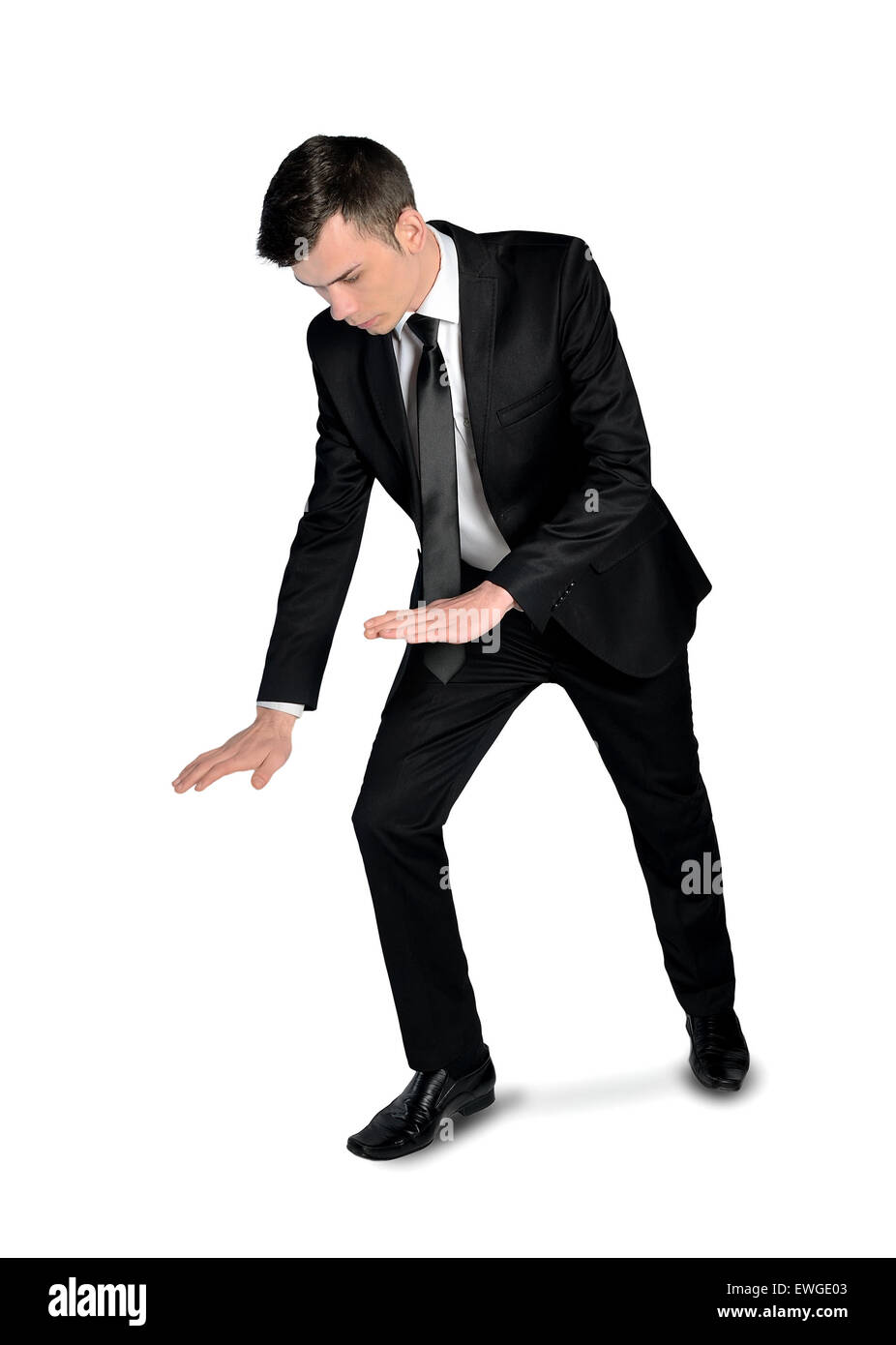 Isolated business man press something Stock Photo - Alamy